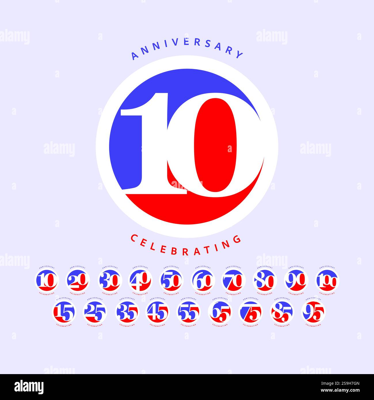 Blue red business modern anniversary round emblems in vintage style ...