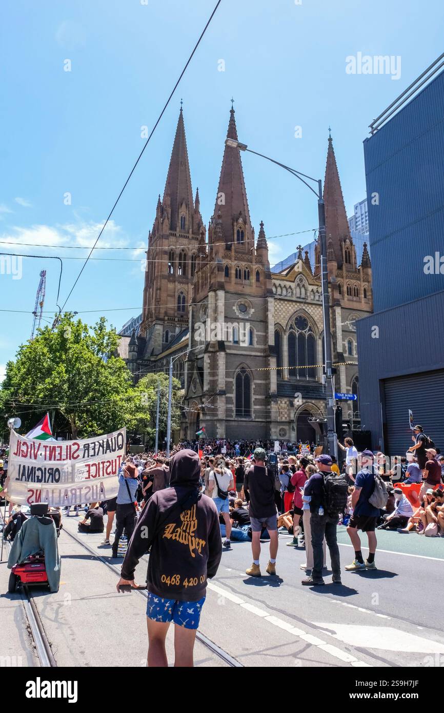 Crowds seen filling streets of Melbourne in front of St Paul s ...