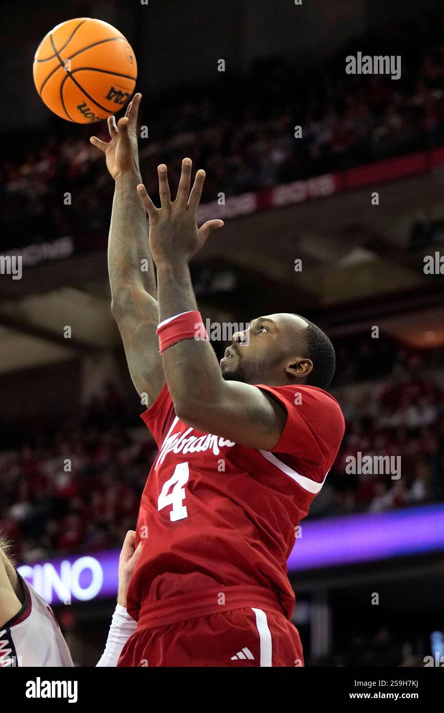 Nebraska forward Juwan Gary (4) scores a basket during the first half ...