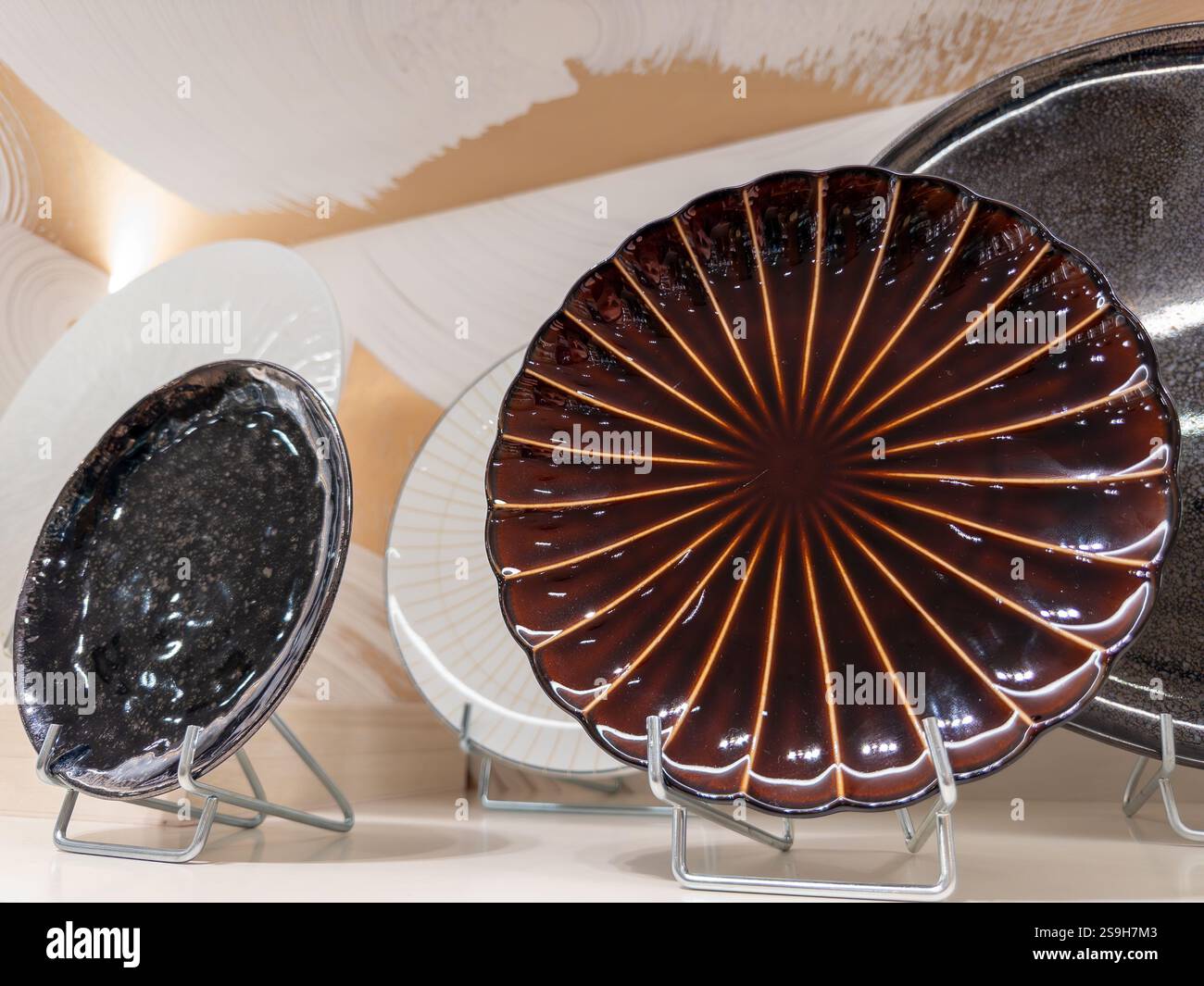 Elegant ceramic dishes on display showcasing artistic craftsmanship ...