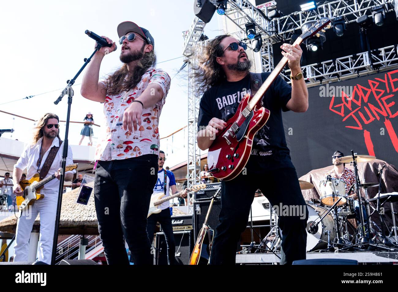 Landon Milbourn, left, and Tyler Baker of Goodbye June perform on board ...