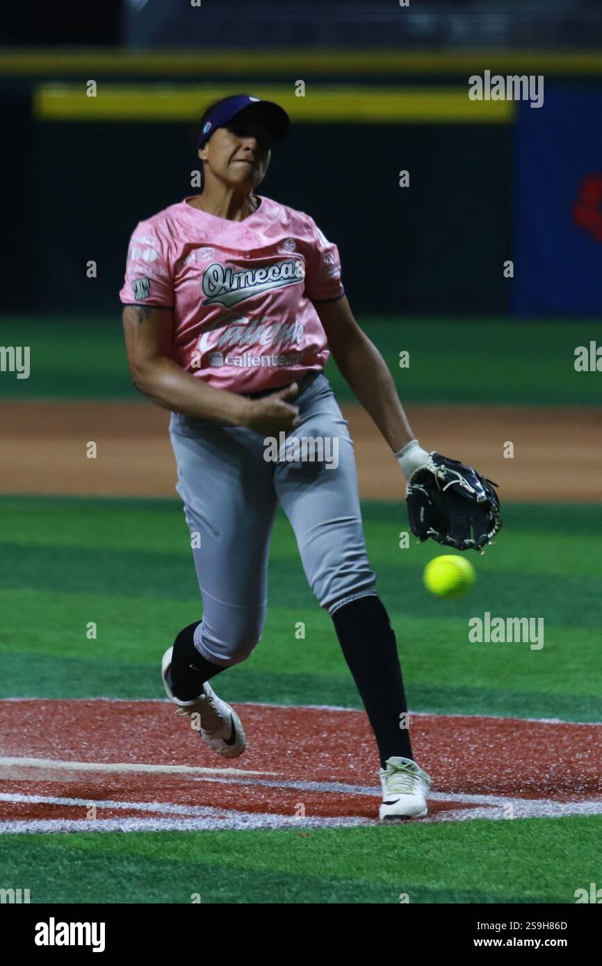 Non Exclusive: Amalia Gonzalez #7 of Olmecas de Tabasco pitches the ...