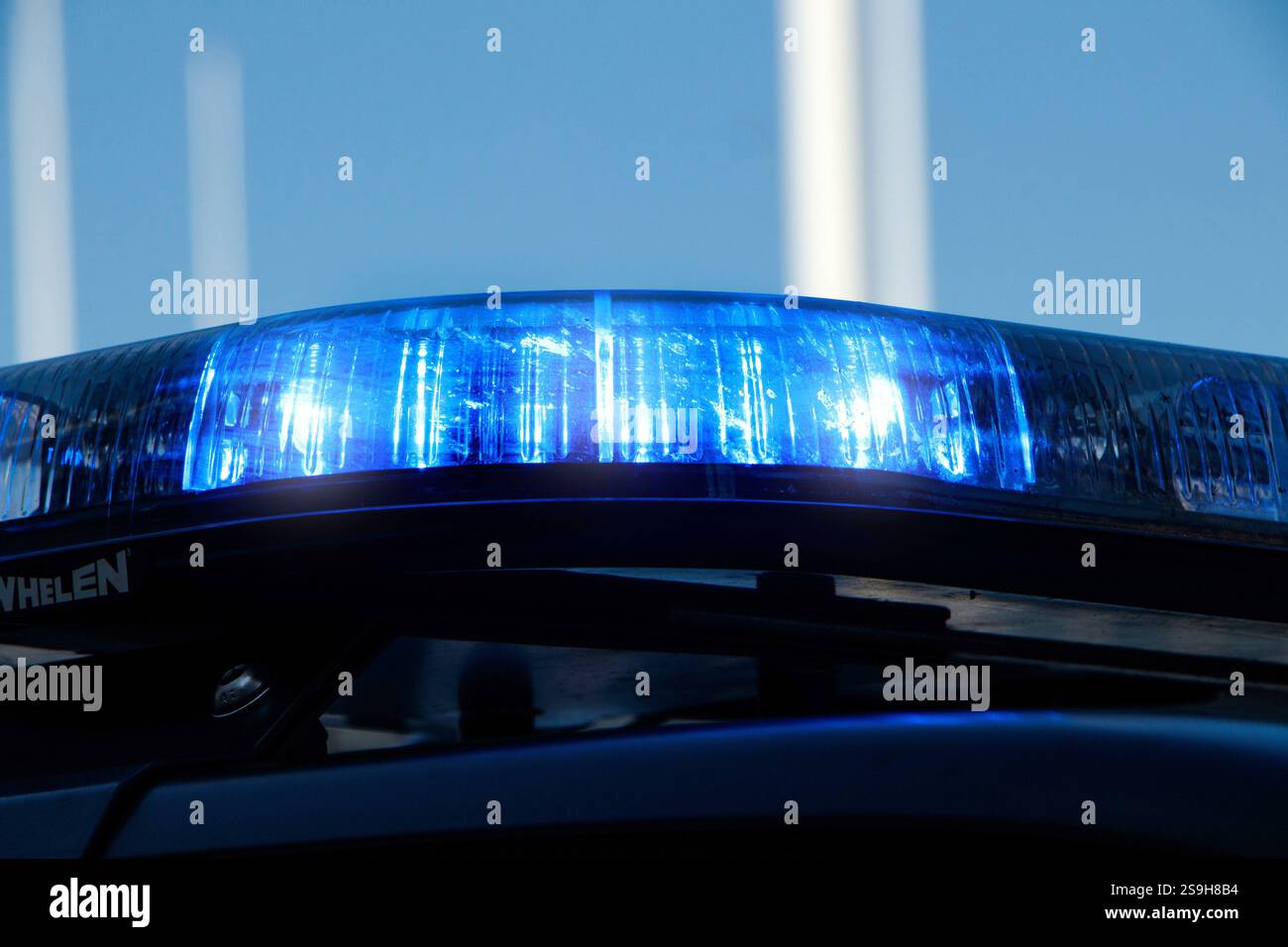 close up of blue flashing light UK National Highways Traffic Officer ...
