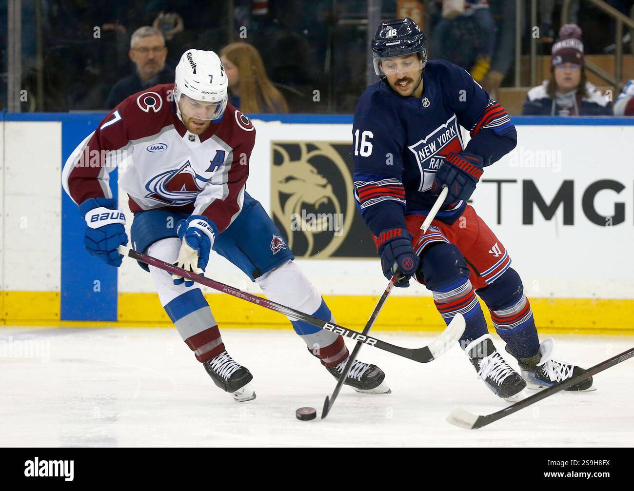 Colorado Avalanche defenseman Devon Toews (7) and New York Rangers ...