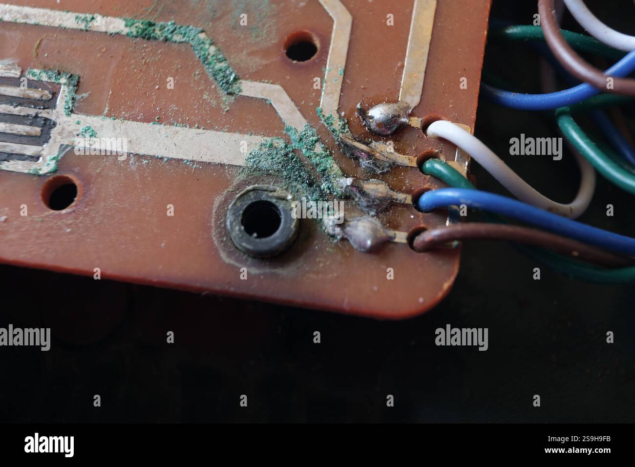 Copper lines with oxidized layer that appears green in color on the ...