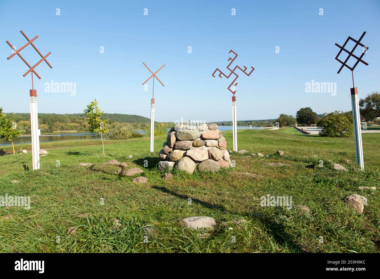 The view of recreated historic pagan altar with old pagan symbols by ...
