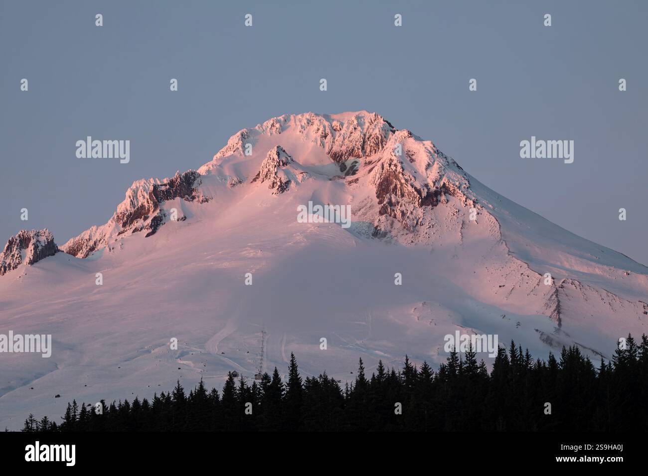 OR02832-00...OREGON - Winter sunset on Mount Hood, tallest mountain in ...