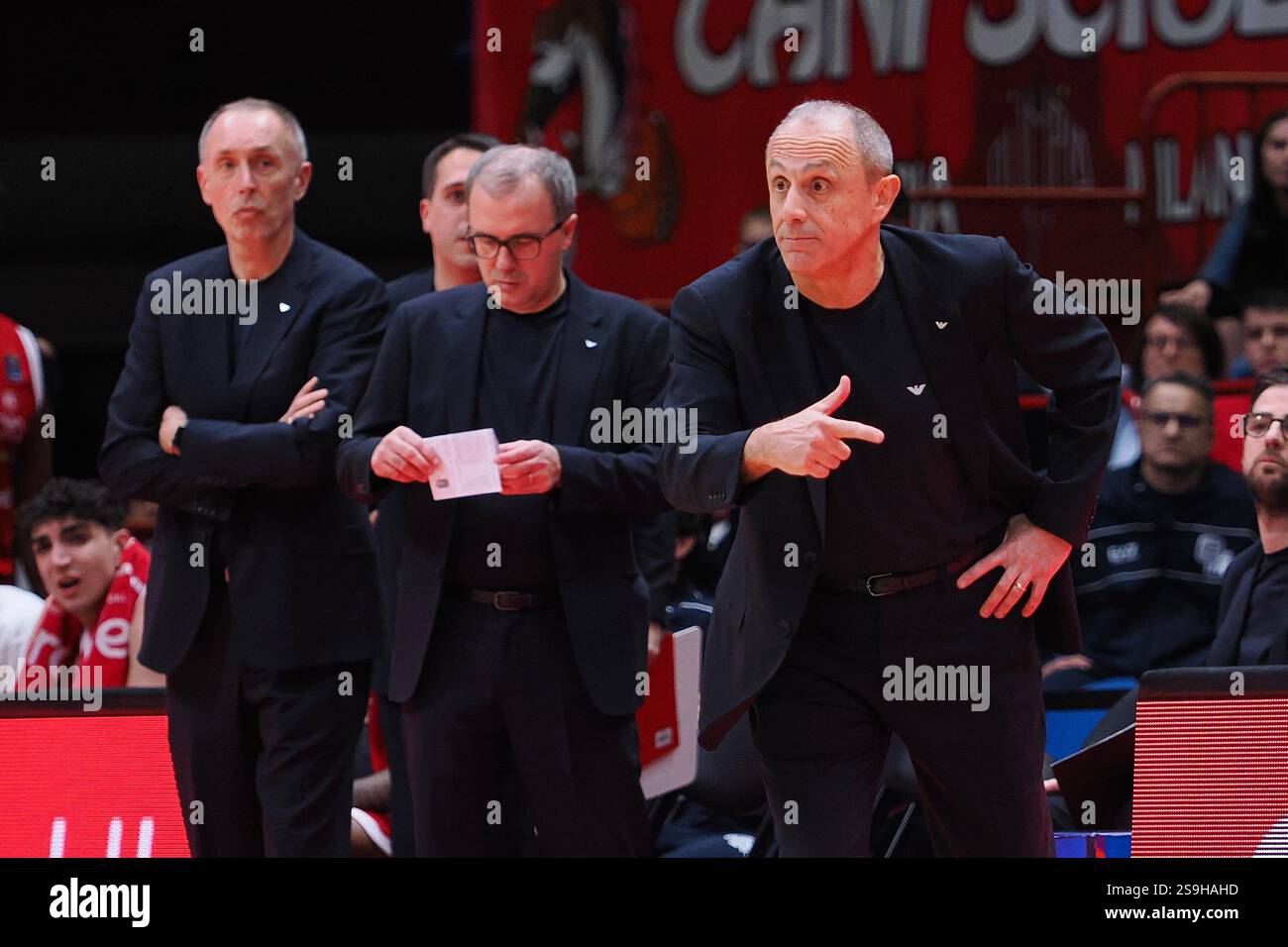 Ettore Messina, head coach EA7 Emporio Armani Olimpia Milano & his and ...