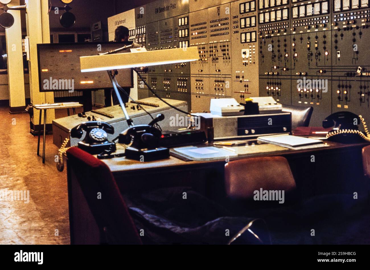 Berlin, Germany.1986. A night shift setup in the control room for the ...