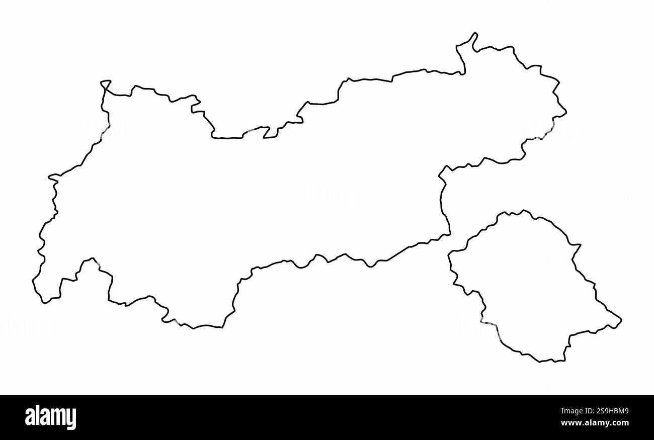 Tyrol state, outline map isolated on white background, Austria Stock ...