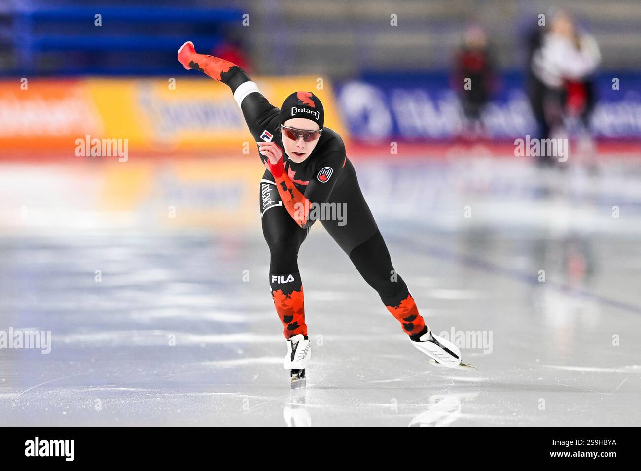 CALAGARY, AB - JANUARY 26: Jenna Larter (CAN) races during the 500m ...