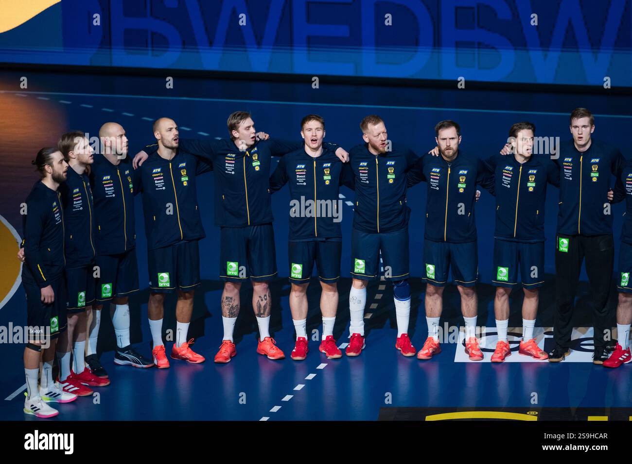 250126 Players of Sweden ahead of the 2025 IHF World Men's Handball ...