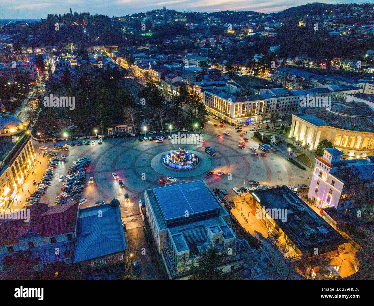 Drone view of the Amazing Colchis Square with illumination (theater ...