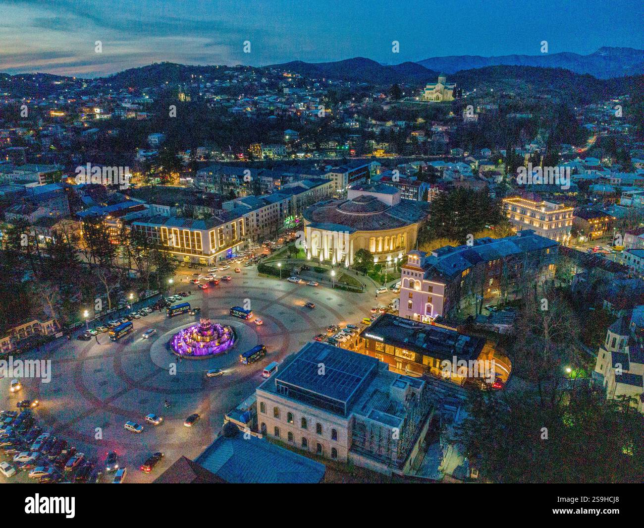 Drone view of the Amazing Colchis Square with illumination (theater ...
