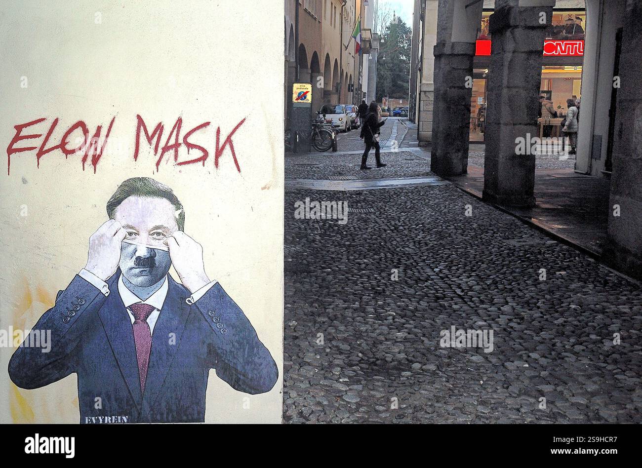Padua, Italy. Mural painting by street artist Evyrein depicting Elon ...