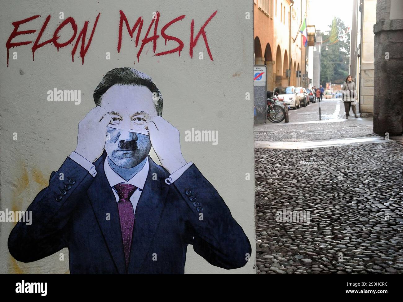 Padua, Italy. Mural painting by street artist Evyrein depicting Elon ...