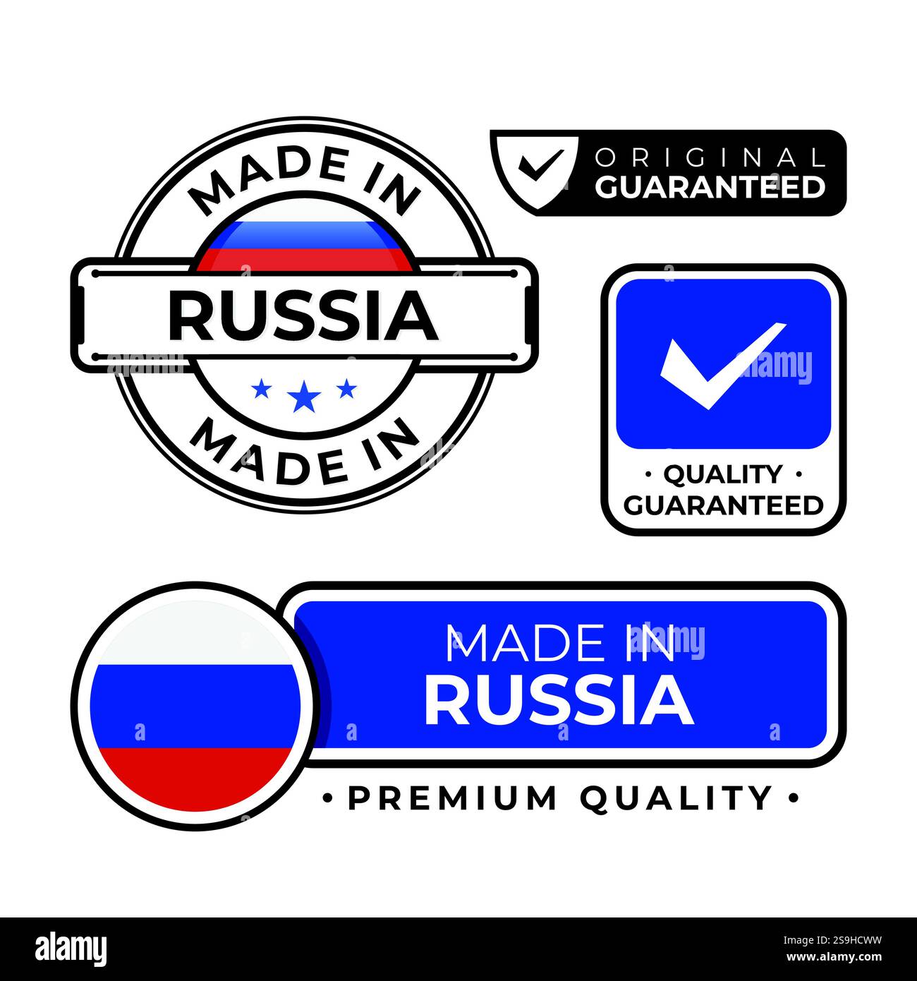 Badge bundle made in Russia label icon emblem isolated on white ...