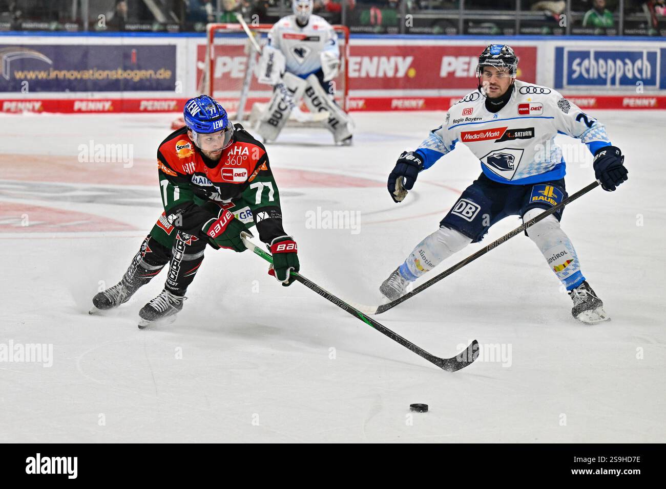 im Duell Wayne SIMPSON (ERC Ingolstadt #21) und Luca TOSTO (Augsburger ...