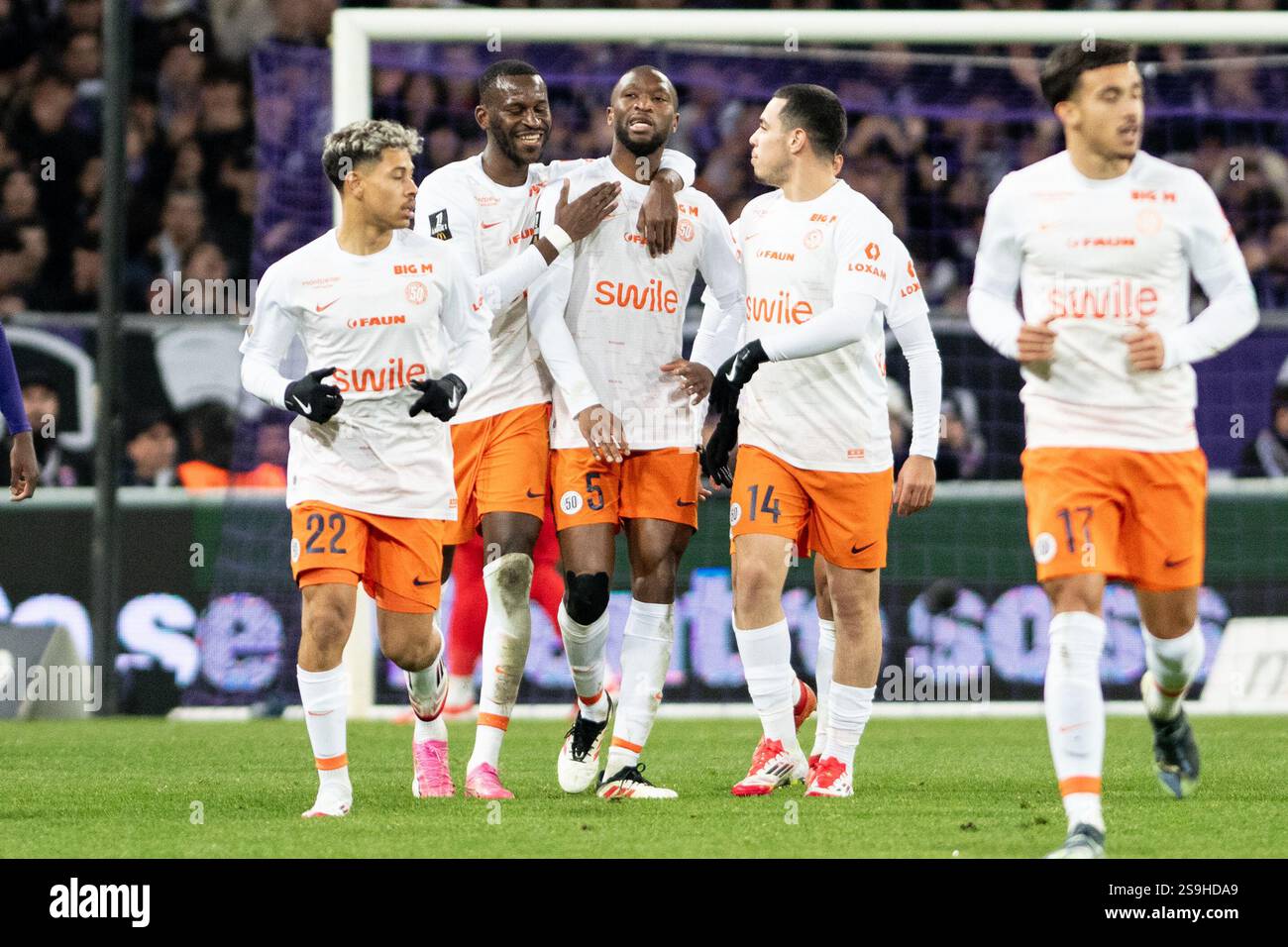 Mobido Sagnan of Montpellier celebrating his goal during the French championship Ligue 1 ...