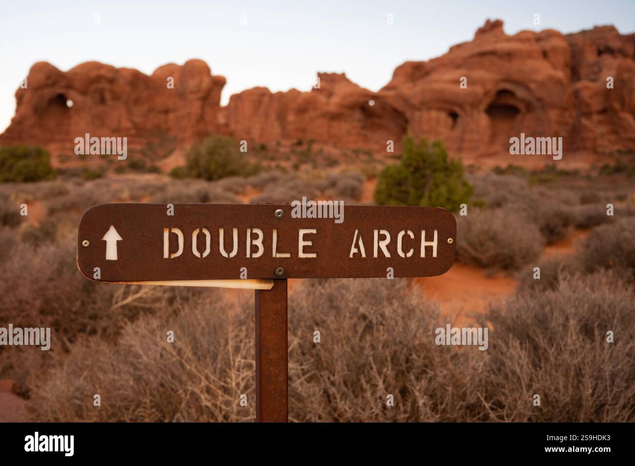 Sign for Double Arch, Arches National Park Stock Photo - Alamy