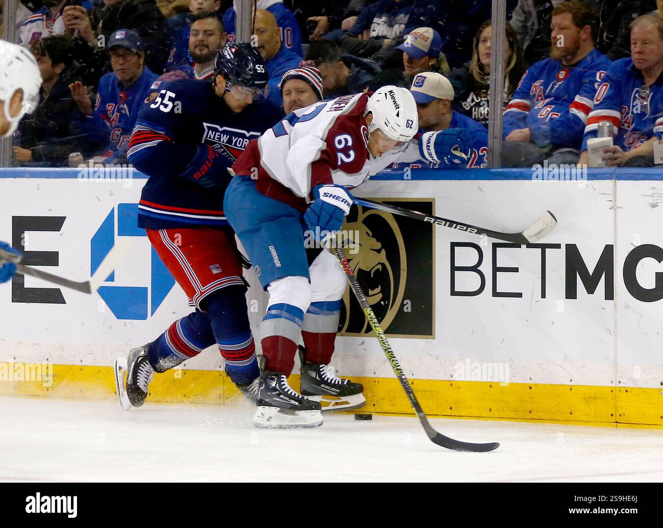 New York Rangers defenseman Ryan Lindgren (55) and Colorado Avalanche ...