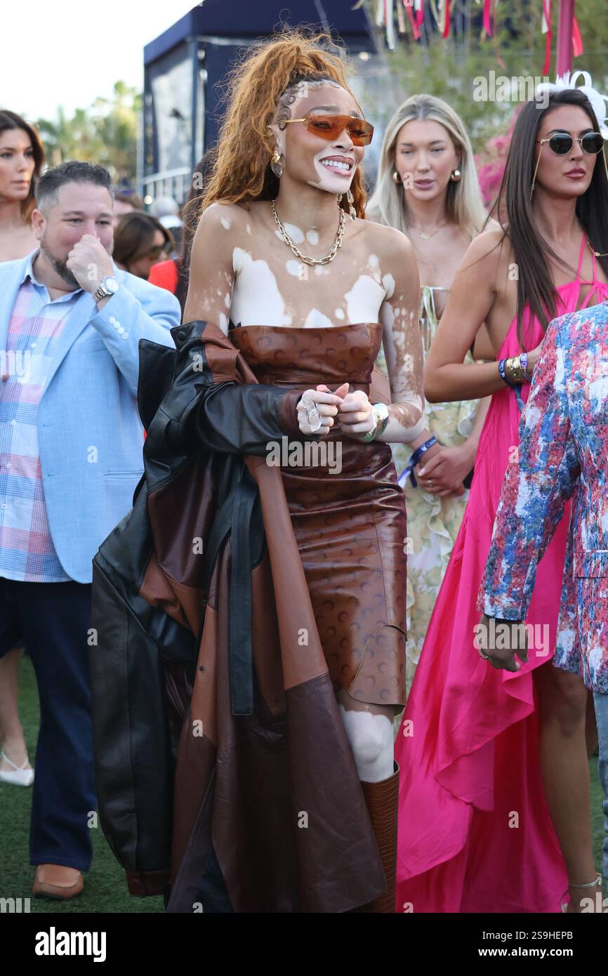 HALLANDALE, FLORIDA - JANUARY 25: Winnie Harlow attends Pegasus World Cup 2025 at Gulfstream ...