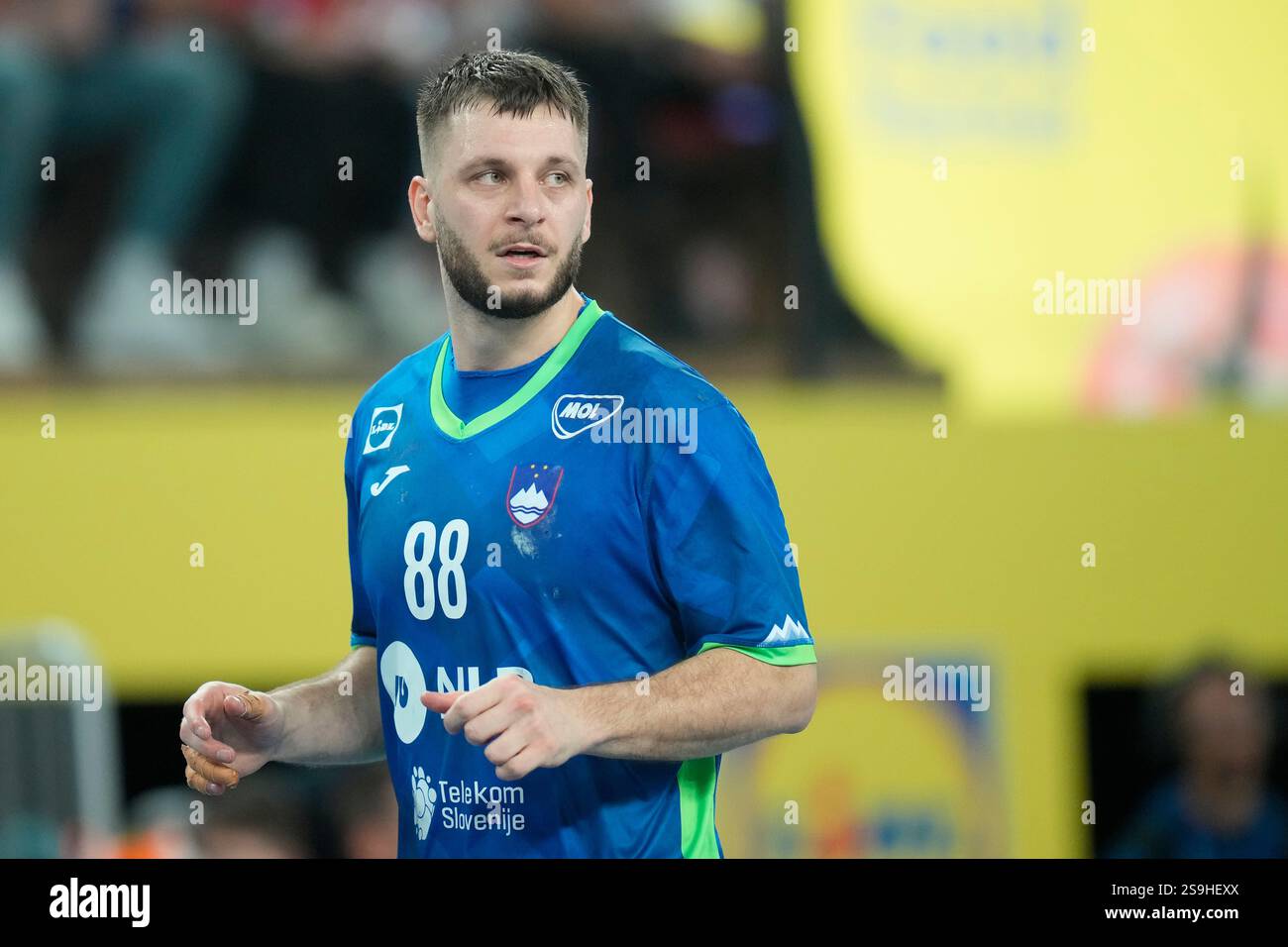 Slovenia's Aleks Vlah reacts during the main round match between ...