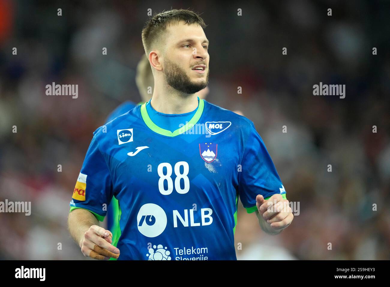 Slovenia's Aleks Vlah reacts during the main round match between ...