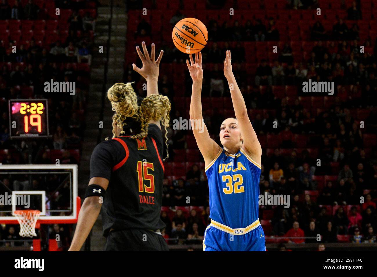 UCLA forward Angela Dugalic (32) shoots against Maryland forward ...