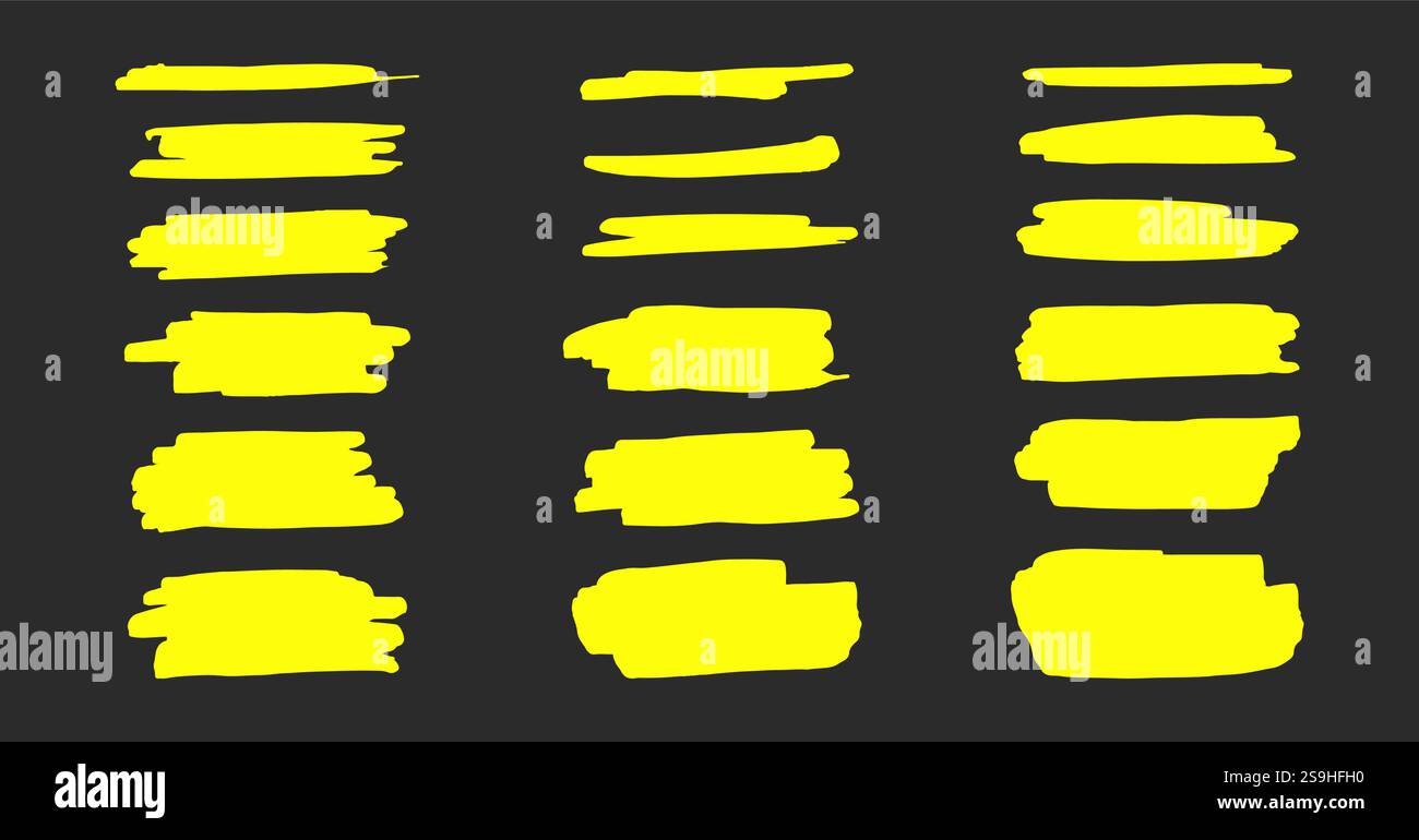Vector set of highlighter marker strokes on dark background Stock ...