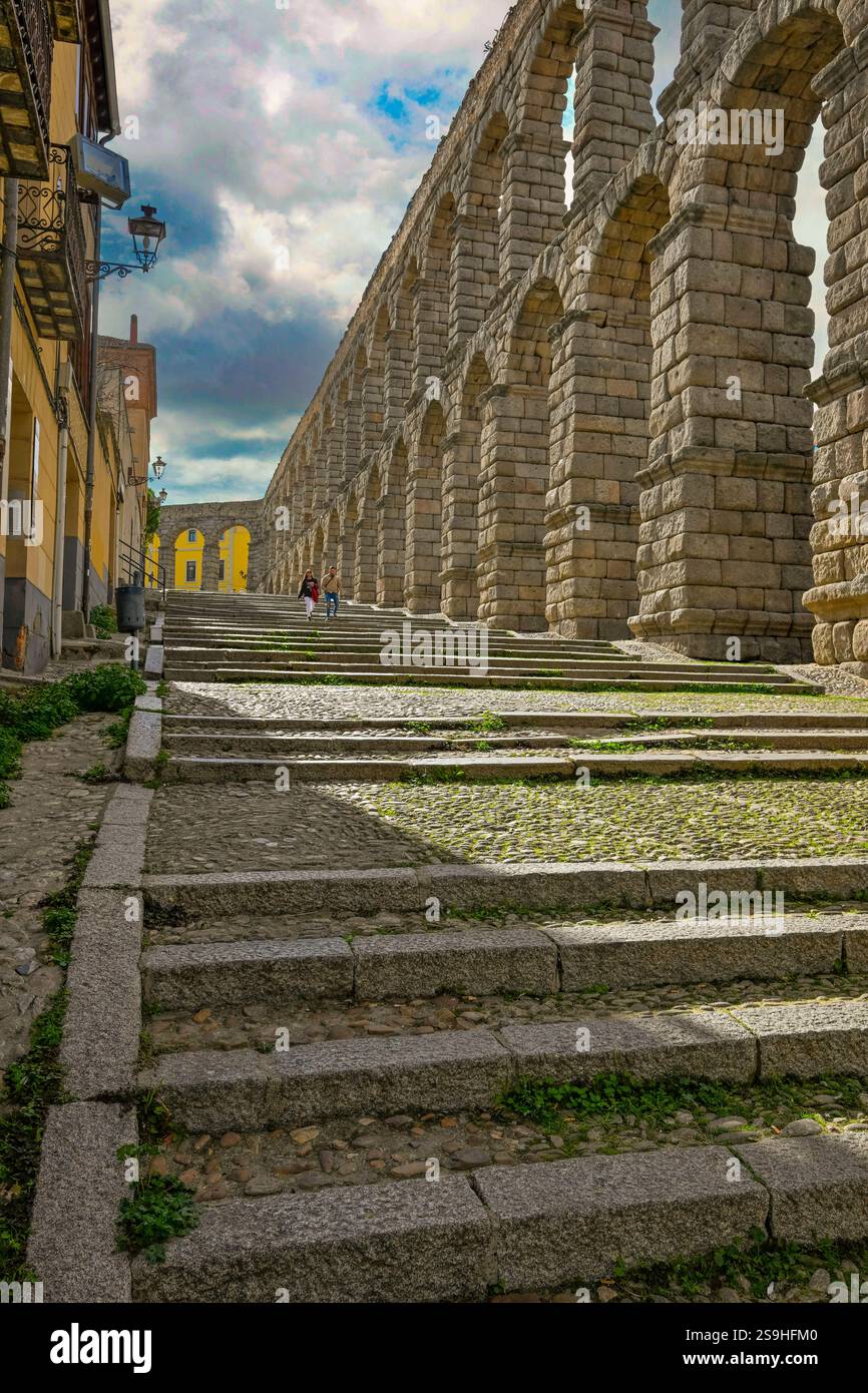The Roman Aqueduct at the UNESCO Heritage City of Segovia, Spain Stock ...