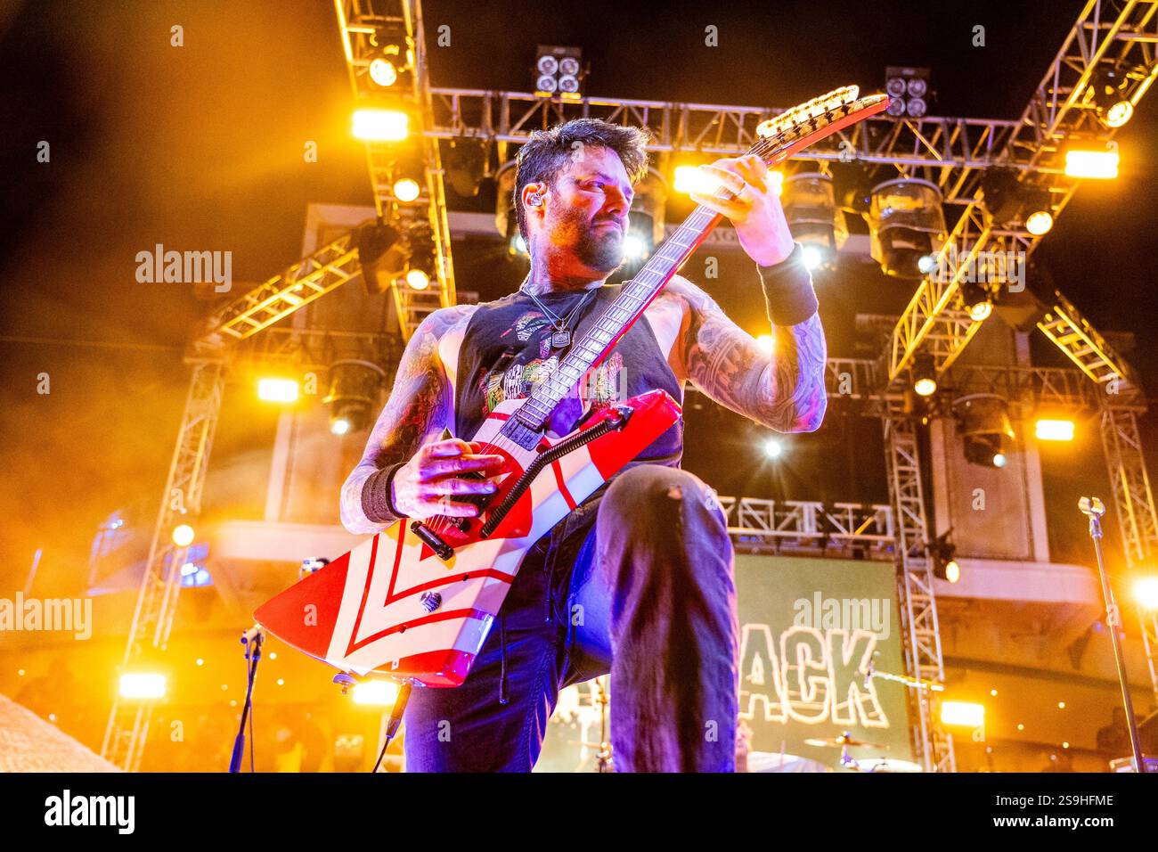 Jason Hook of FLAT BLACK performs on board the Carnival Magic during ...