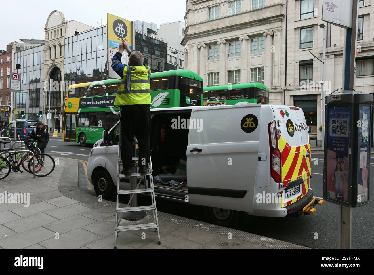 Dublin, Ireland - 22nd January 2025 - a Dublin Bus worker on a step ...