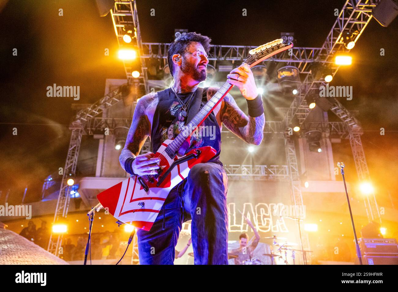 Jason Hook of FLAT BLACK performs on board the Carnival Magic during ...