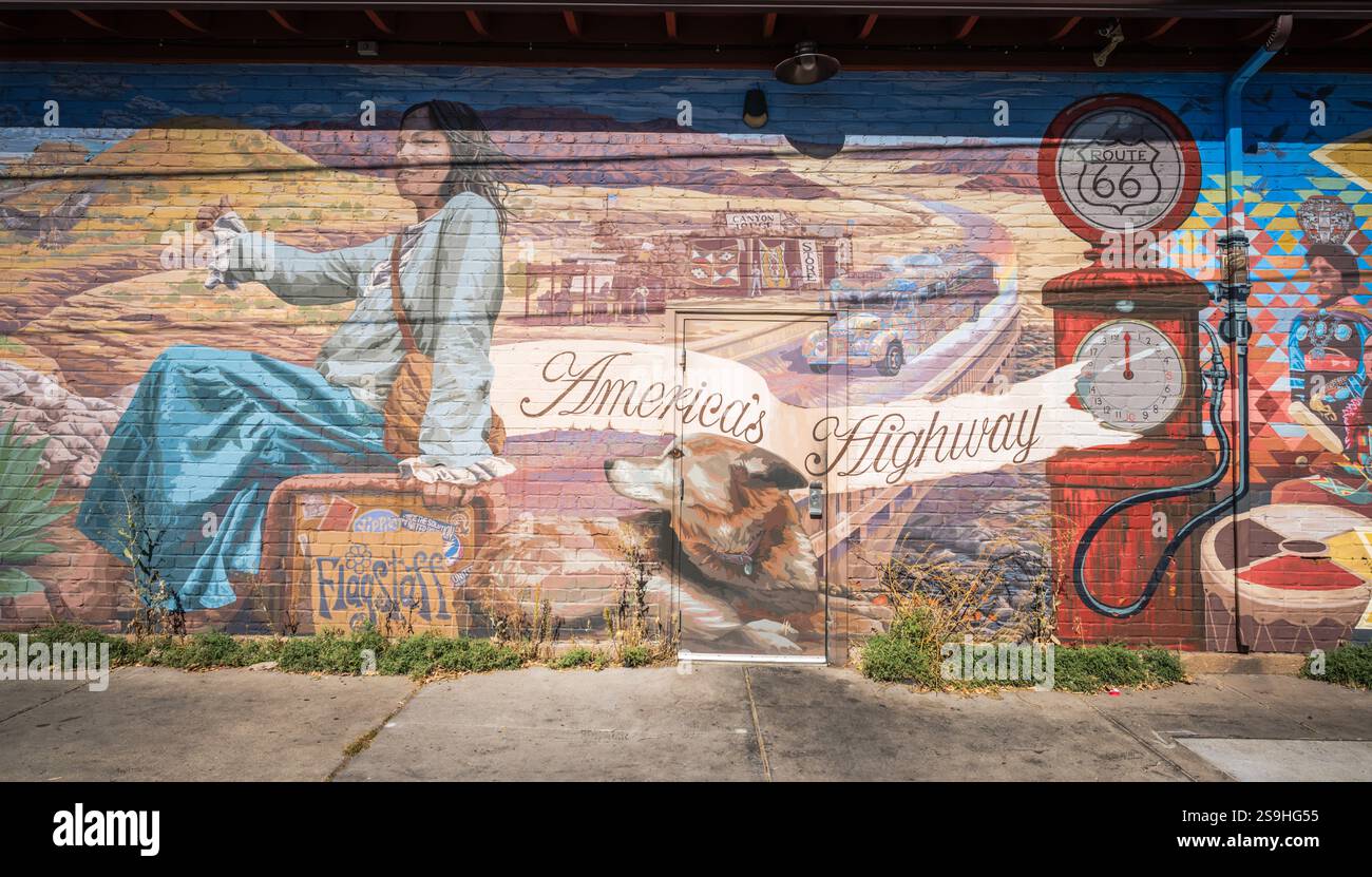 Flagstaff, AZ USA - September 6, 2020: Americas Highway Mural depict ...