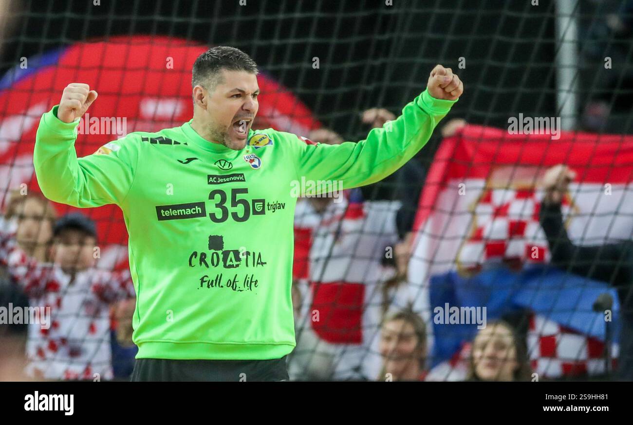 Zagreb, Croatia. 26th Jan, 2025. Ivan Pesic of Croatia reacts during ...