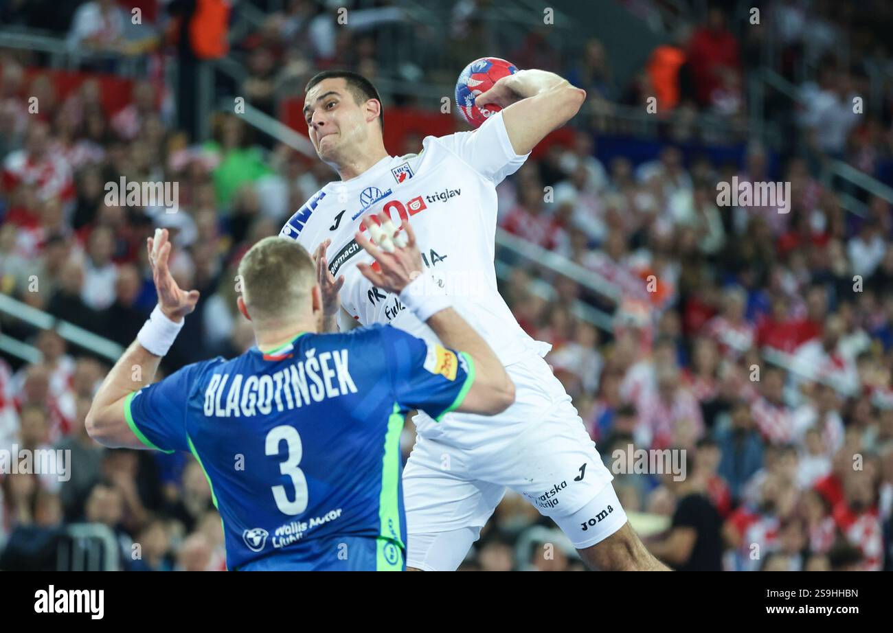 Mateo Maras f Croatia shotos on a gola during the 2025 IHF Men's Handball World Championship ...