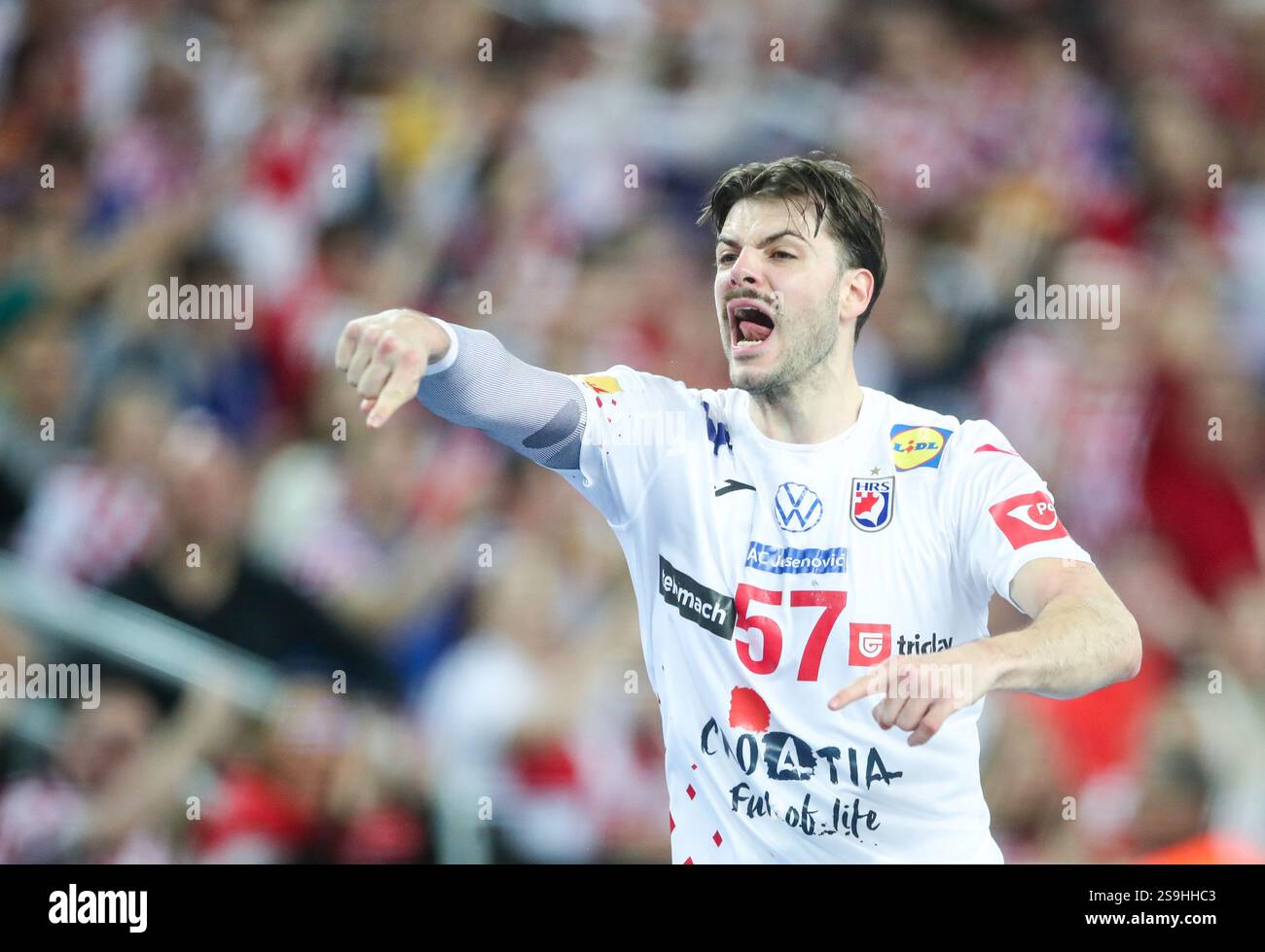 Zagreb, Croatia. 26th Jan, 2025. Filip Glavas of Croatia reacts during ...