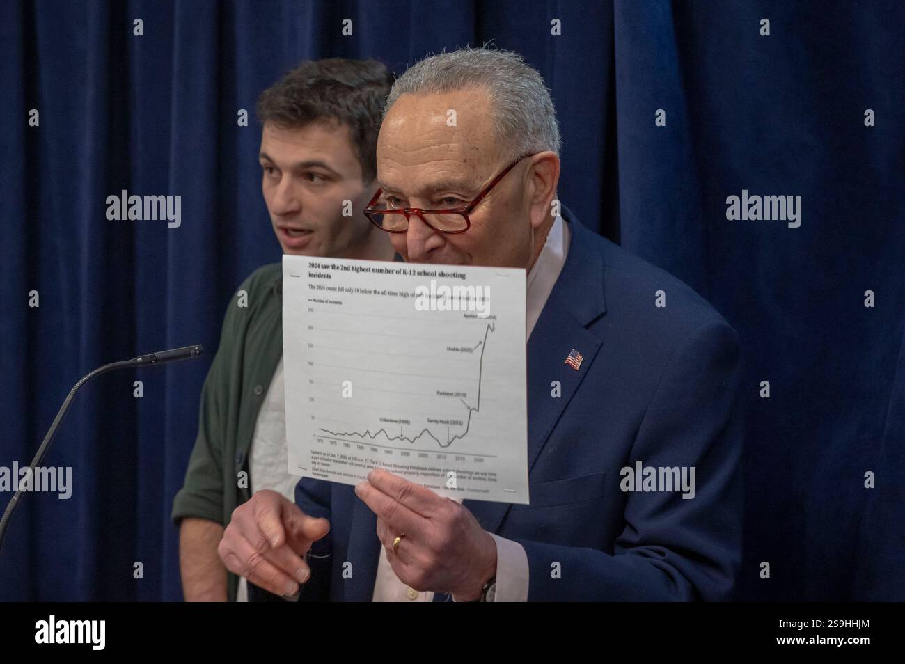 U.S. Senator Chuck Schumer (D-NY) standing with Cameron Kasky, a ...