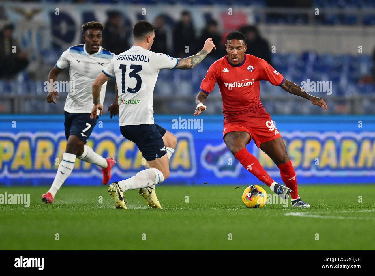 Alessio Romagnoli of S.S. Lazio and Michael Folorunsho of A.C.F ...
