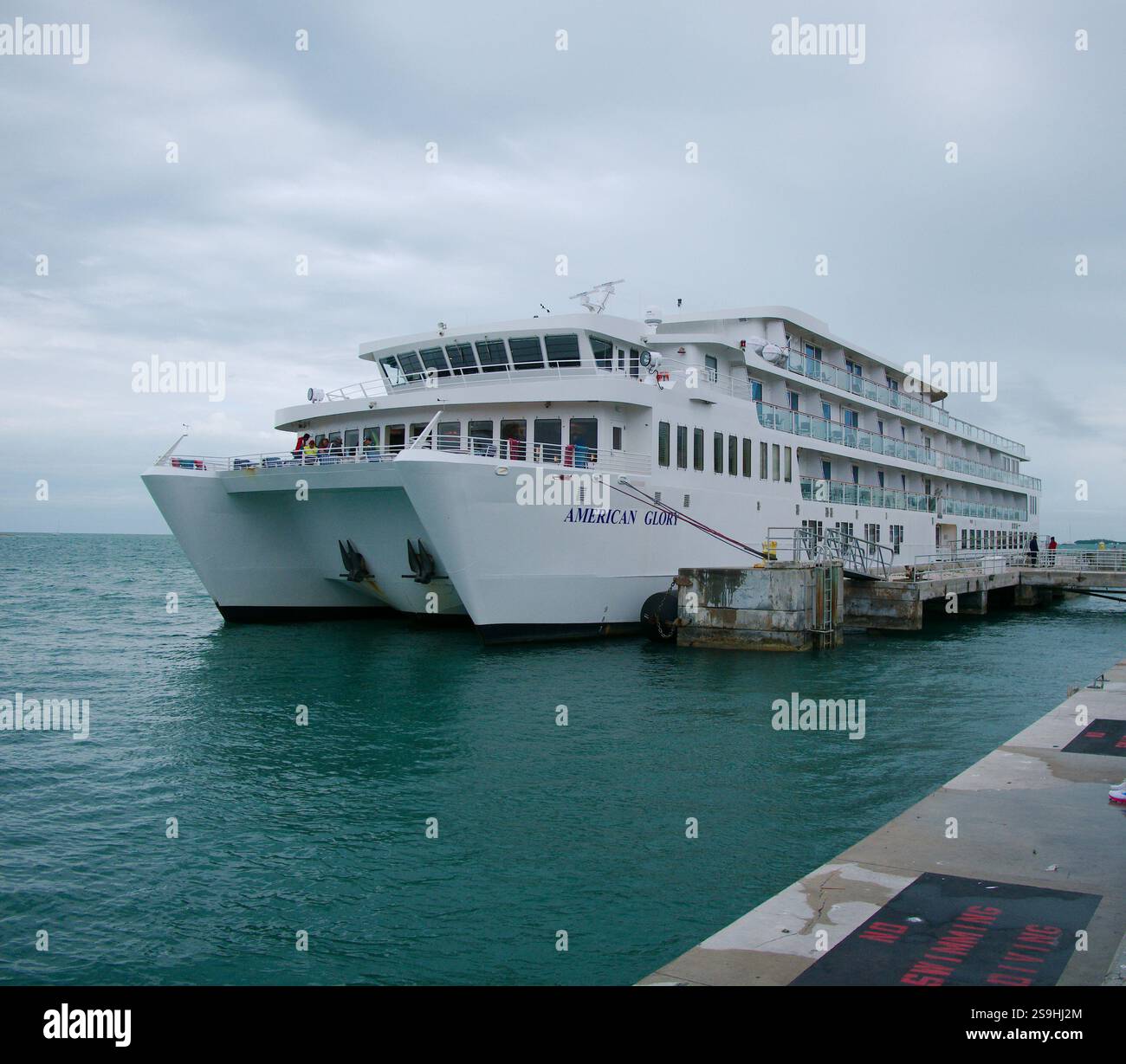 Wide view over a boat dock Port of call for American Glory Cruise Line ...