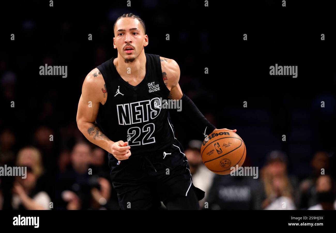 Brooklyn Nets forward Jalen Wilson (22) dribbles the ball against the ...