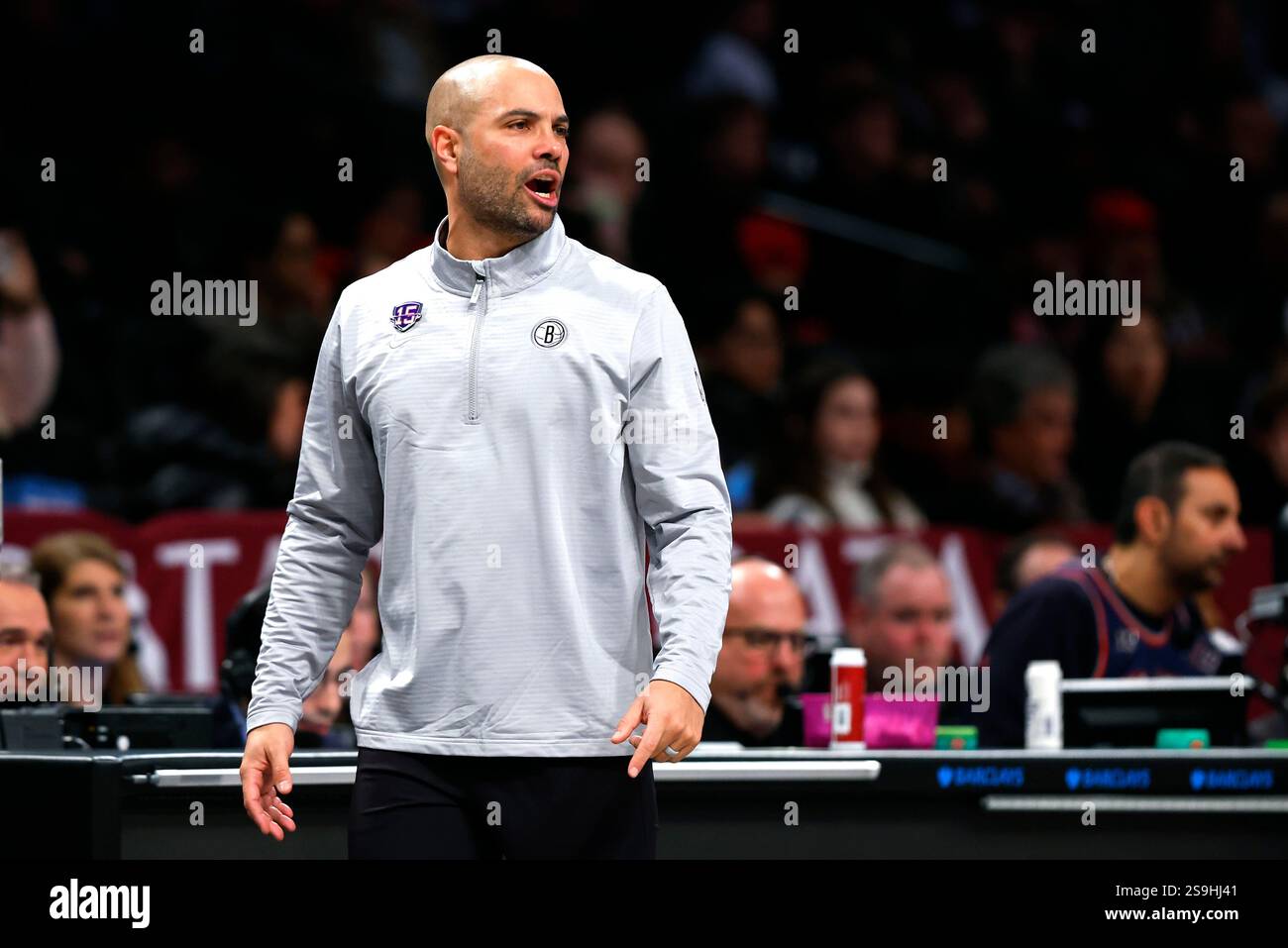 Brooklyn Nets head coach Jordi Fernandez coaches during the first half ...
