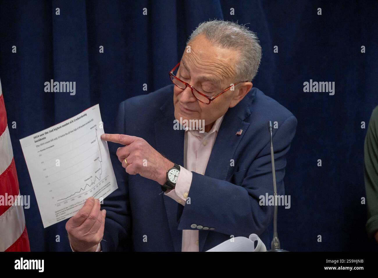 U.S. Senator Chuck Schumer (D-NY) standing with Cameron Kasky, a ...