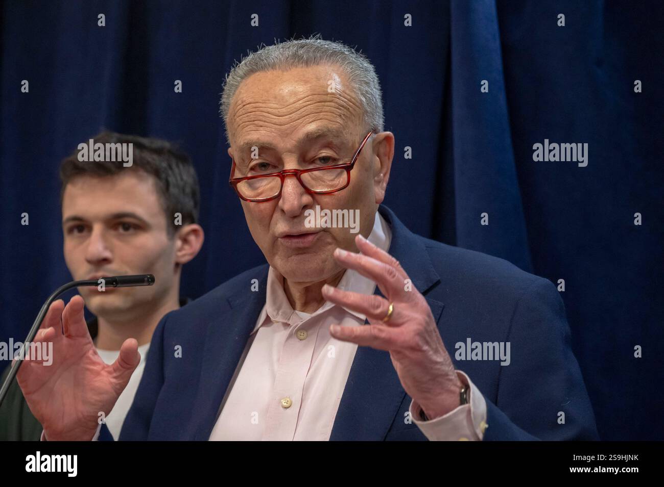 U.S. Senator Chuck Schumer (D-NY) standing with Cameron Kasky, a ...