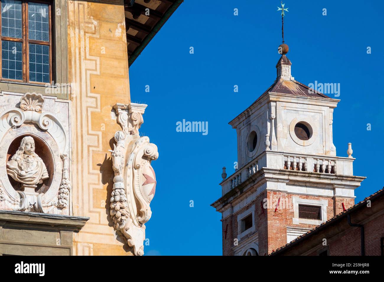 A detailed view of the Palazzo della Carovana in Pisa, Italy, with the ...