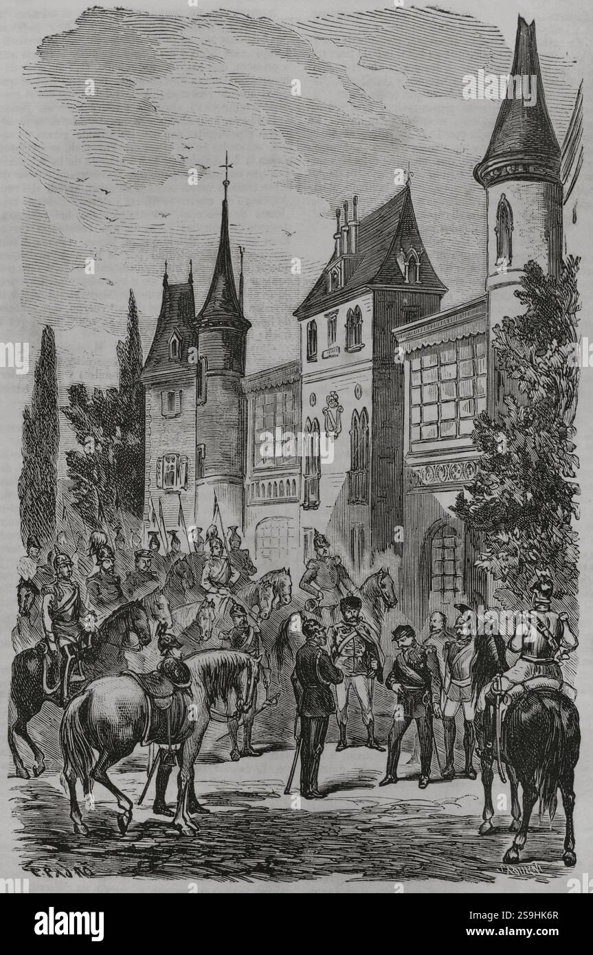 Franco-Prussian War. Napoleon III surrendering to King Wilhelm I of ...