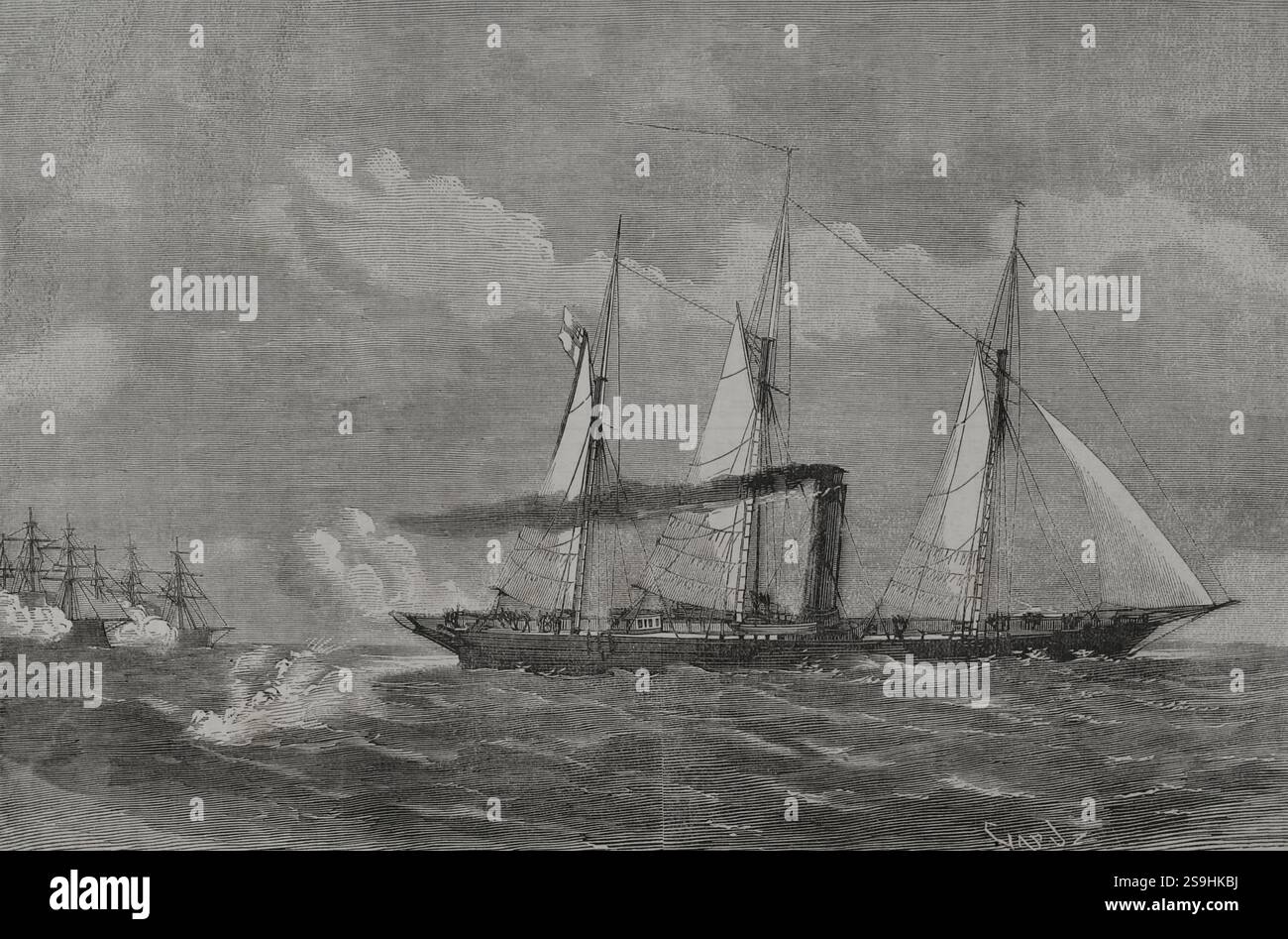 Franco-Prussian War (1870-1871). SMS Grille. Prussian Navy warship built in France in 1856. It ...