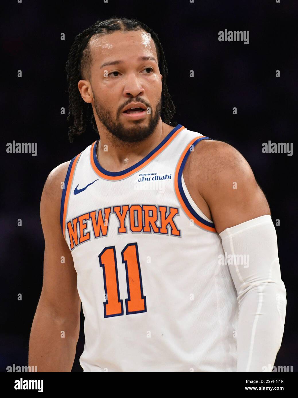 New York Knicks' Jalen Brunson stands on the court during the first ...