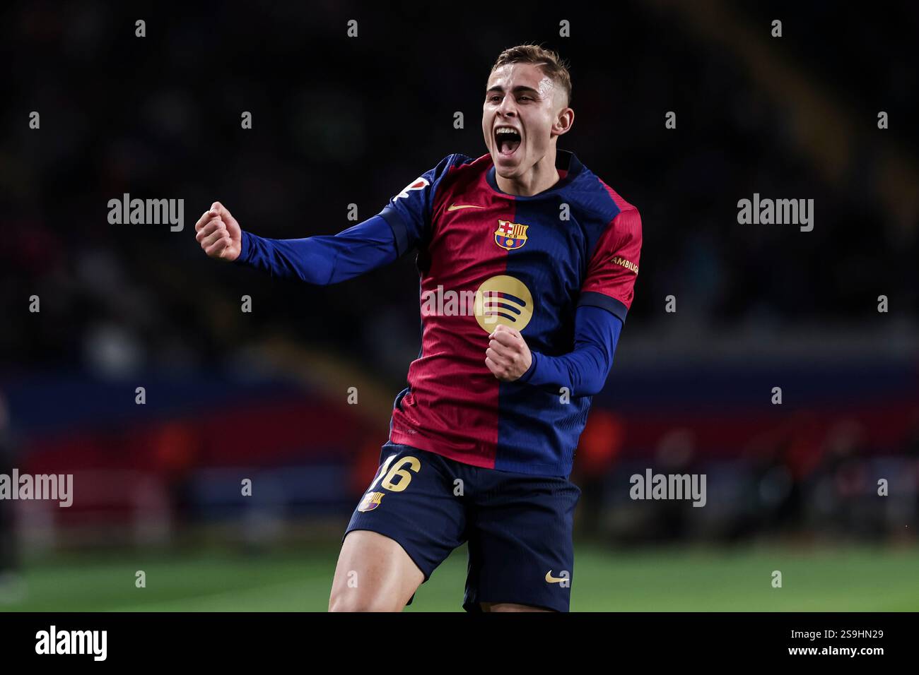 Fermin Lopez of FC Barcelona celebrates a goal during the Spanish ...